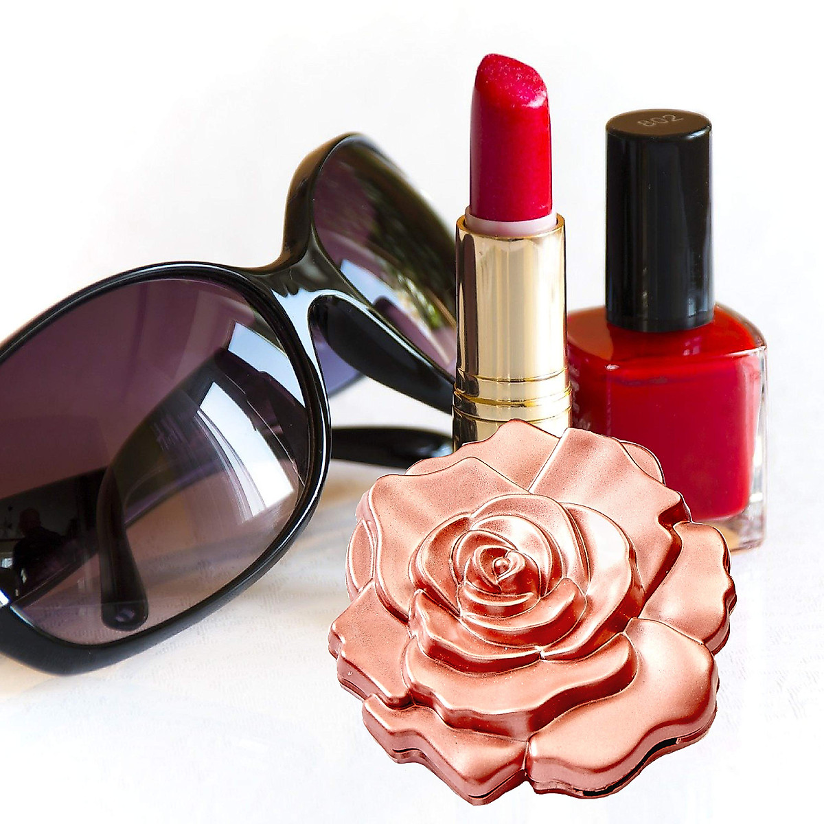 FASHIONCRAFT Dusty Rose Realistic Rose Design Compact Mirror – 2.5” Round Travel Makeup Mirror, Party Favor, Wedding Favor (Pack of 20)