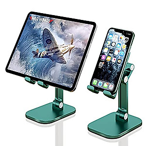 KUAW Cell Phone Stand, Angle Height Adjustable Phone Stand for Desk, Thick Case Friendly Phone Holder Stand for Desk, iPhone/Ipad/All Mobile Phones,Foldable Cell Phone Stand (Green)