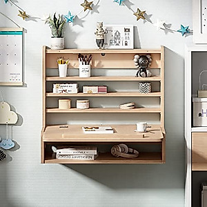 Foldable Wall Desk,Wooden Wall Computer Desk with Adjustable Shelves, Wall Mounted Folding Table with Storage for Small Spaces, Space Saving Floating Corner Desk, Wall Table(White)