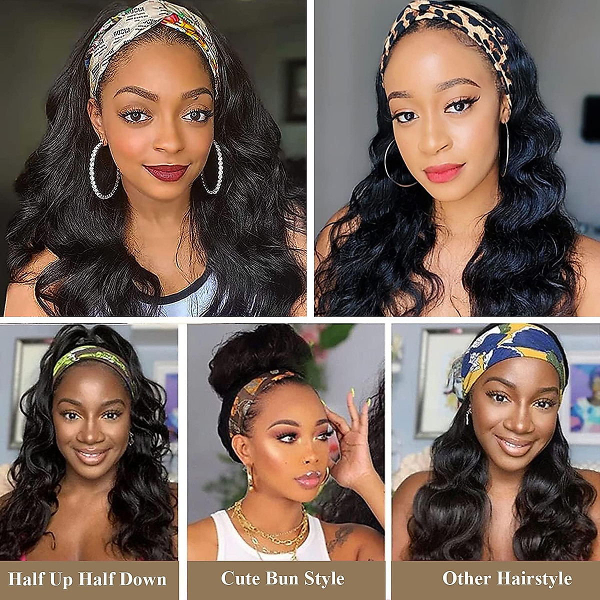 Colorful Queen Glueless Headband Wig Long Black Body Wave Headband Wigs for Black Women Synthetic Natural Looking Wavy Wig Heat Resistant 180% Density (26inch, 1B#)