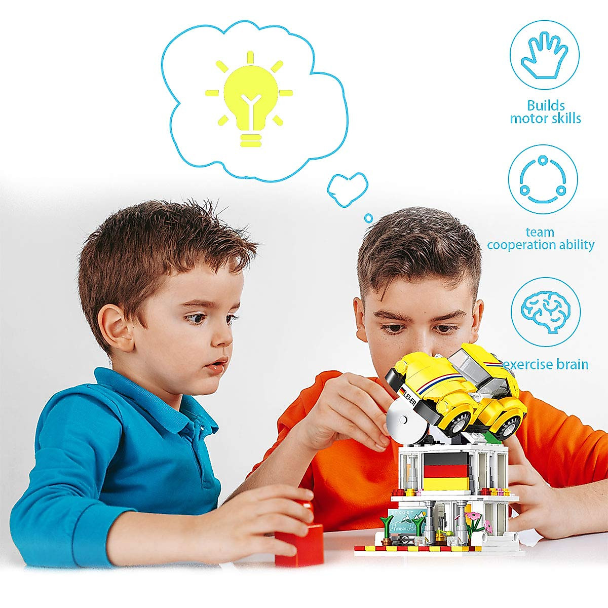 LEBLOCK Building Blocks Toy for Toddlers ,Toys Car Castle Die Cast Vehicles Playsets Building Bricks Set for Kids and Adults - Stem Education Toys ,305 PCS ( Yellow Car )