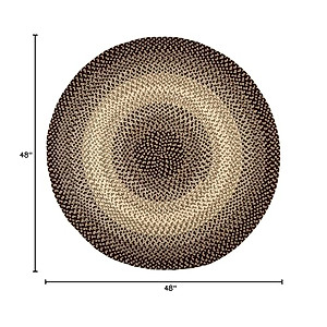 Super Area Rugs Round 4X4 Black/Gray/Gold Braided Rug Hartford Primitive Decor Rug - Indoor Outdoor - 4' X 4' Circular Braided Rug Dining Room Rug