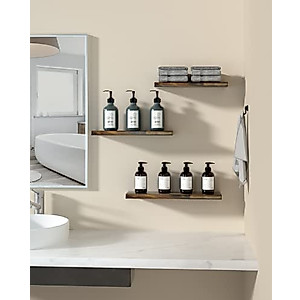 ASTARTH Floating Shelves-Wall Shelves Set of 3, Rustic Wood Storage Shelf-Invisible Brackets, 17'' Wall Mounted Shelves-Ideal for Bedroom, Living Room, Bathroom, Kitchen, Office Decor, Easy Assembly