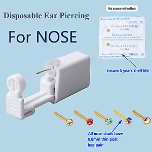 Silver Angel Nose Piercing Kit Gold Color 20G Nose Stud Disposable 16L Steel Needles Piercing Safety Self Body Piercing Kit Tool (1 Pack)