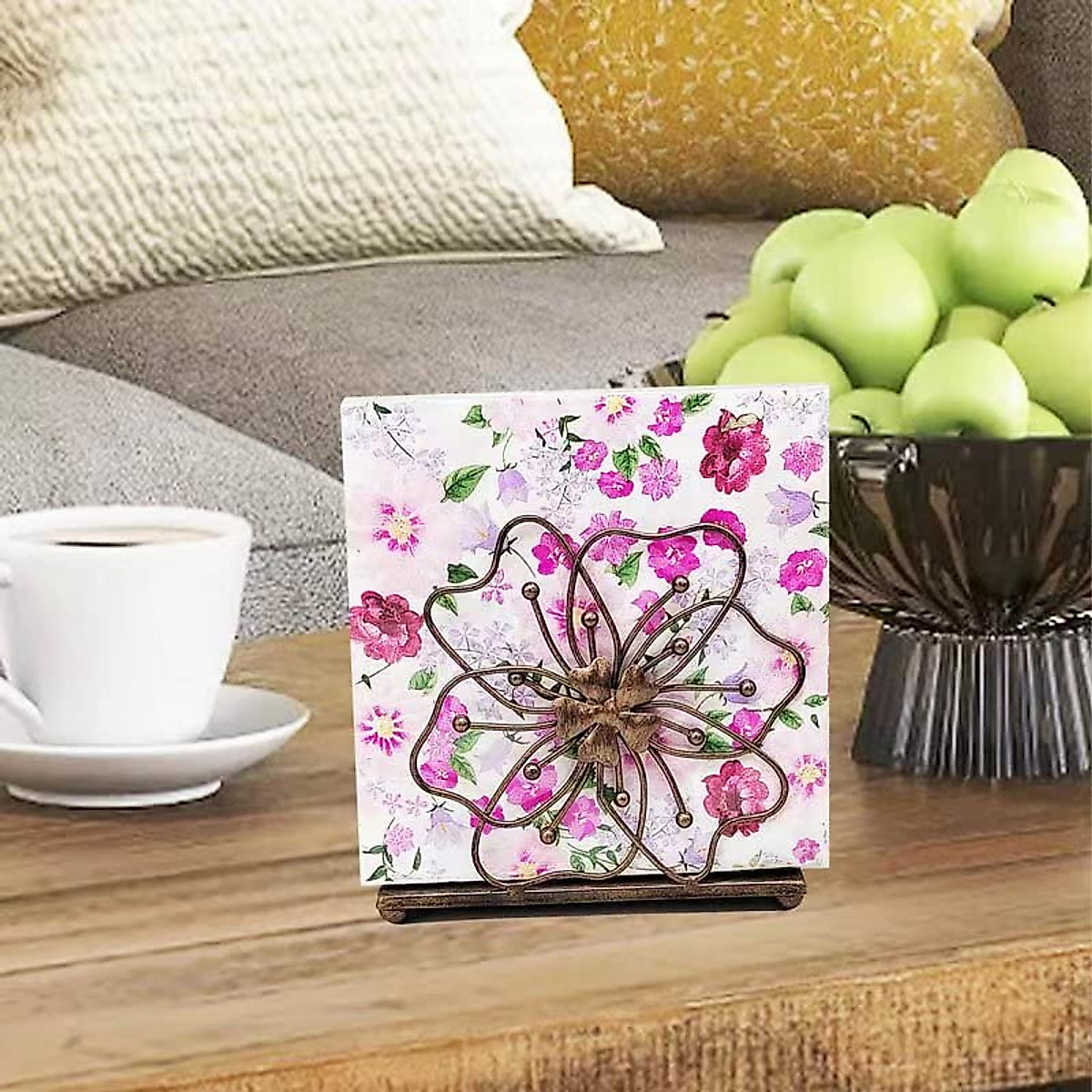 OwlGift Flower Style Napkin Holder, Freestanding Tissue Dispenser, Dining Table Napkin Storage for Home Kitchen Restaurant Picnic Party Wedding Housewarming – Bronze