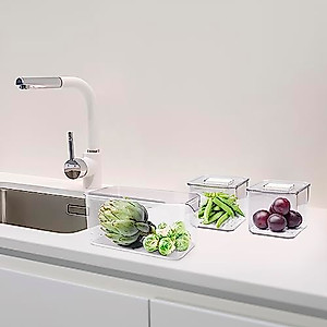 7Penn Produce Storage Containers for Refrigerator 3 Pack with Lids - Stackable Acrylic Fruit and Vegetable Keeper Bins for Fridge - Clear Stay Fresh Cube Produce Saver Set for Lettuce, Berries, Apples