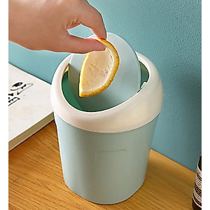 xiaomin Xiaomin Desktop Mini Waste Can with Swing Lid,Stylish Lace Polka Dot Table Trash Bin Table Waste Paper Basket Round Small Trash Can for Office Bathroom Children Bedroom,Trash Garbage Can,Blue