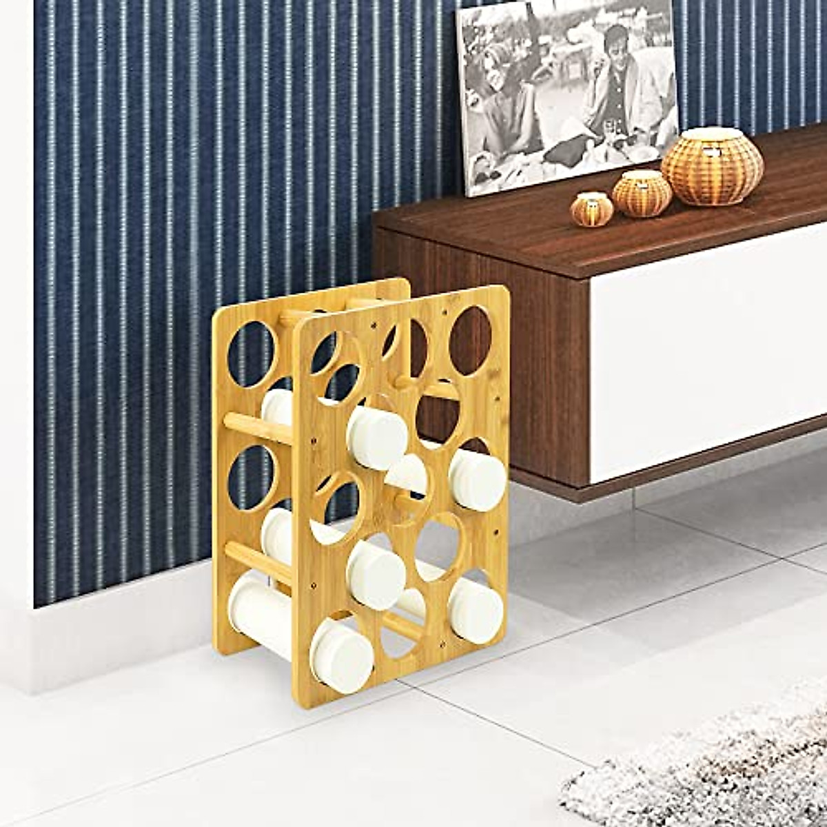 Diosbles Bamboo Countertop Wine Rack, Luxurious Wine Holder, Wine Bottles Organizer Stand, Water Bottle Organizer, Holds 13 Bottles