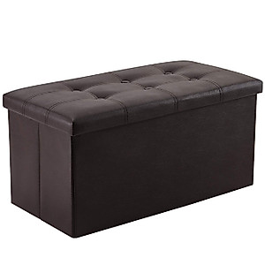 YOUDENOVA 30 inches Folding Storage Ottoman, 85L Storage Ottoman Bench for Living Bedroom and Hallway, Faux Leather Brown Footrest with Foam Padded Seat, Support 350lbs
