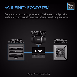 AC Infinity AIRLIFT T14, Shutter Exhaust Fan 14" with WiFi Temperature Humidity Controller, EC-Motor Wall Mount Ventilation and Cooling for Sheds, Attics, Workshops, and Greenhouses