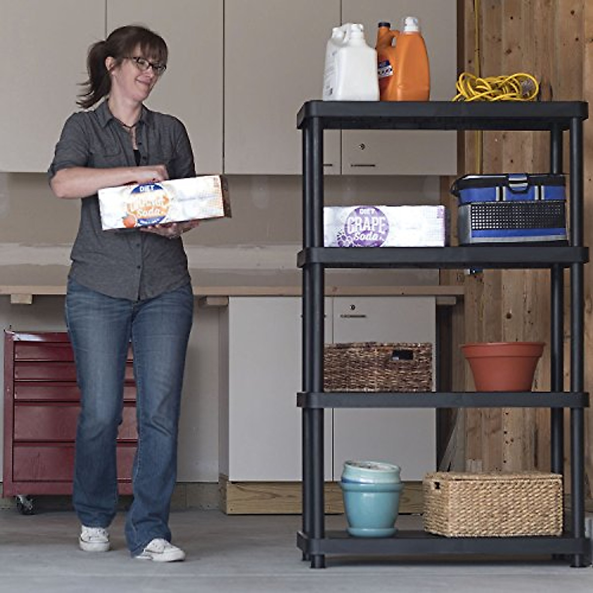 Keter 16 in. 4-Tier Plastic Freestanding Shelving Unit, Black, 16 Inch