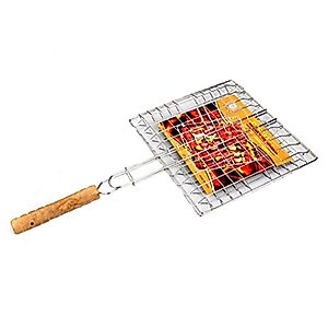 Odowalker Barbeque Basket, Portable BBQ Grilling Basket with Long Handle, Grilling Basket Stainless Steel for Fish Vegetables Steak Shrimp Chops Outdoor Grill Tool