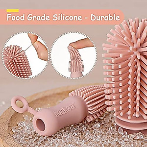 haakaa Cleaning Brush Silicone Bottle Brush Double-Ended Soft Silicone Bristles for Breast Pumps, Breast Milk Collectors, Baby Bottles, Teats, Breastmilk Storage Bags, Detachable - Blush, 1pk