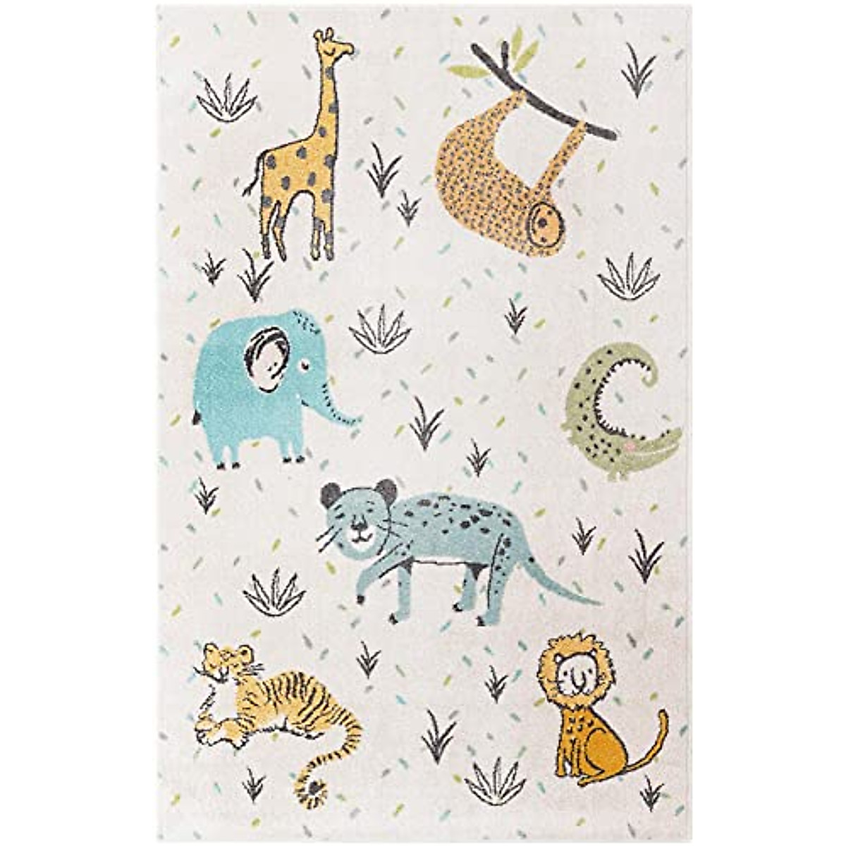 Unique Loom Whimsy Kids Collection Area Rug - Animals (Rectangular 5' 3" x 8' 0", Ivory/ Black)