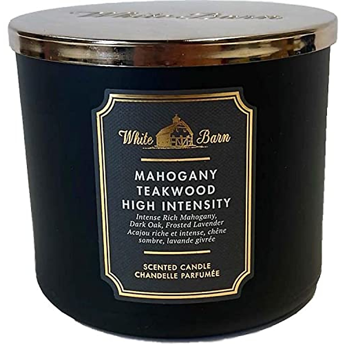 White Barn Candle Company Bath and Body Works 3-Wick Scented Candle w/Essential Oils - 14.5 oz - Mahogany Teakwood (High Intensity - Black)