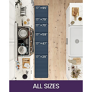 DEXI Kitchen Floor Mats Cushioned Anti Fatigue,17x29+17x59, Standing Runner Rug Waterproof, Comfort Memory Foam Padded for Front Sink Laundry Set of 2, Navy