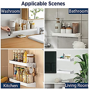 Shower Caddy Adhesive with 3 Hooks Bathroom Shelf Organizer Wall Mounted Storage Rack No Drilling Shower Shelf Bath Essentials Shampoo Spice Holder for Room Bathroom Kitchen (2 Pack)