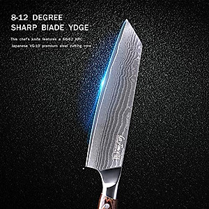 Latim's Professional Chef Knife 8 inch，Damascus Kitchen Knives Made of Japanese VG-10 Stainless Steel with Unique Pattern，Ultra Sharp Blade and Ergonomic Handle
