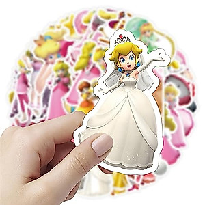 50pcs Cartoon Princess Peach Stickers for Water Bottles, Cute Video Game Character Stickers for Kids Teens Girls Boys Phone Laptop Journal Notebook Guitar Luggage Bike Bumper