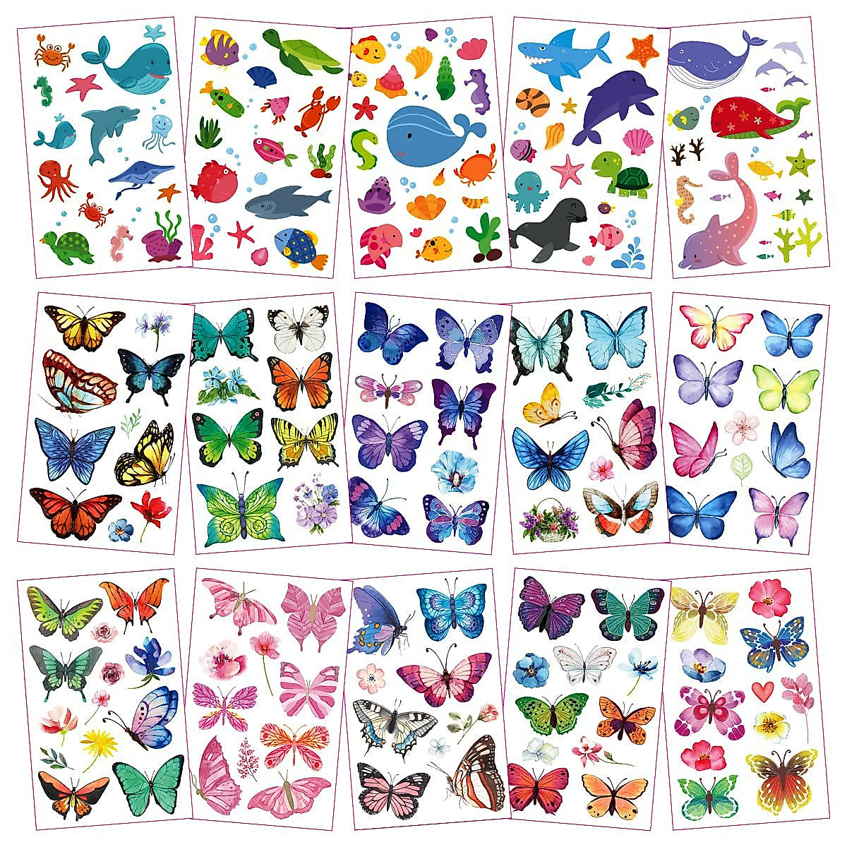 30 Sheets (360pcs) Butterflies、Mermaid、Sea Animals waterproof Temporary Tattoos For Kids,Mixed Styles Cartoon Tattoos,children's face tattoo Stickers, girls temporary tattoos,party makeup gifts