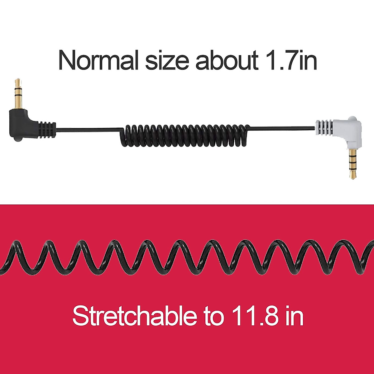 2 Pack Cable 3.5mm Male to Male Coiled Right Angle Microphone Cord Audio Converter Adapter Splitter Compatible Phone Smartphones Tablets with More External