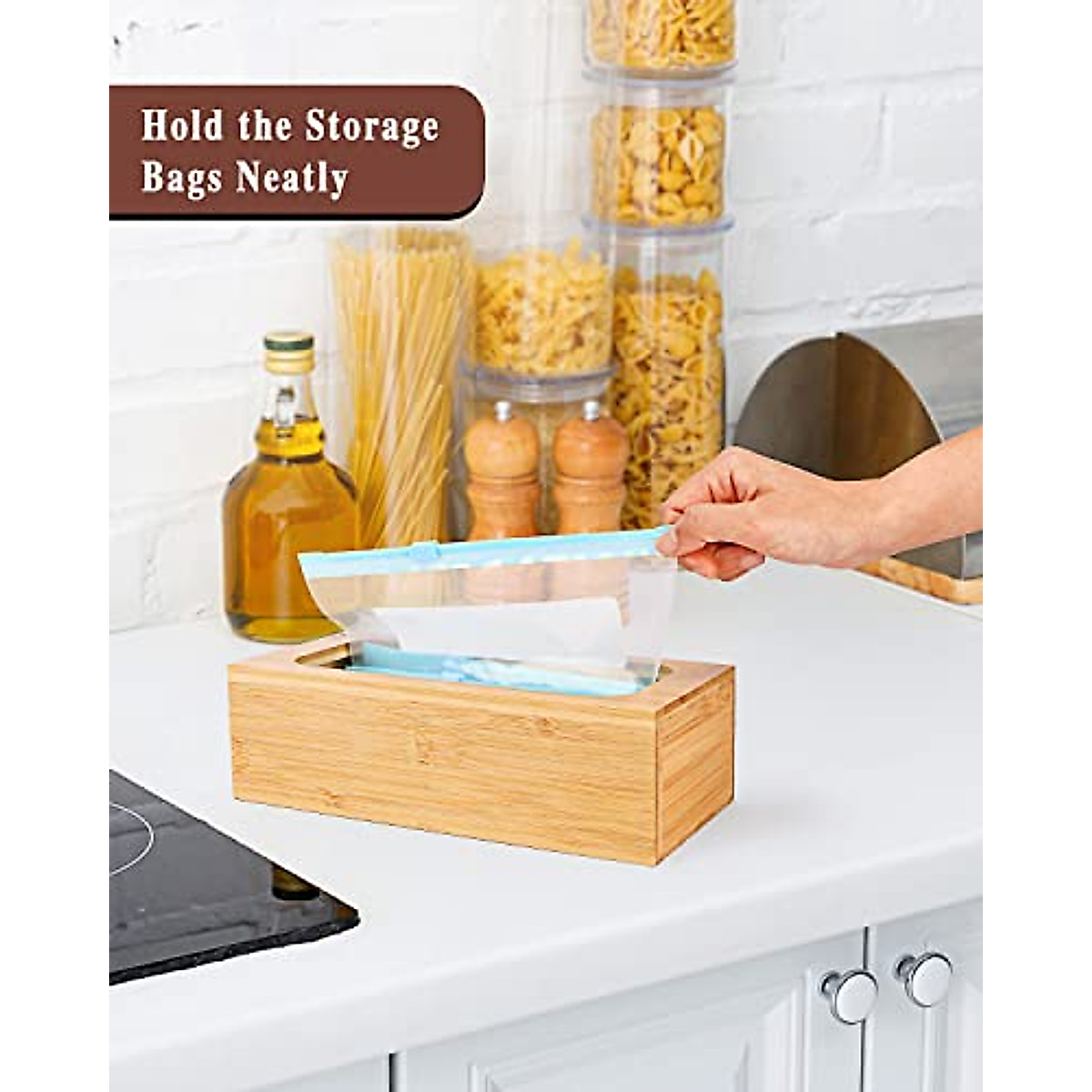 Set of 2 Ziplock Bag Storage Organizer, Bamboo Kitchen Food Bags Holder,Counter Drawer Dispenser for Gallon, Quart, Sandwich & Snack Variety Size Bag