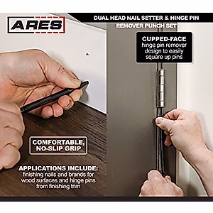 ARES 10012 – 2-Piece Dual Head Nail Setter & Hinge Pin Remover Punch Set – Nail Setter Features 1/32-Inch (#1) and 1/16-Inch (#2) Dual Head Design – CNC-Precision Machined - 5000 PSI Striking Force