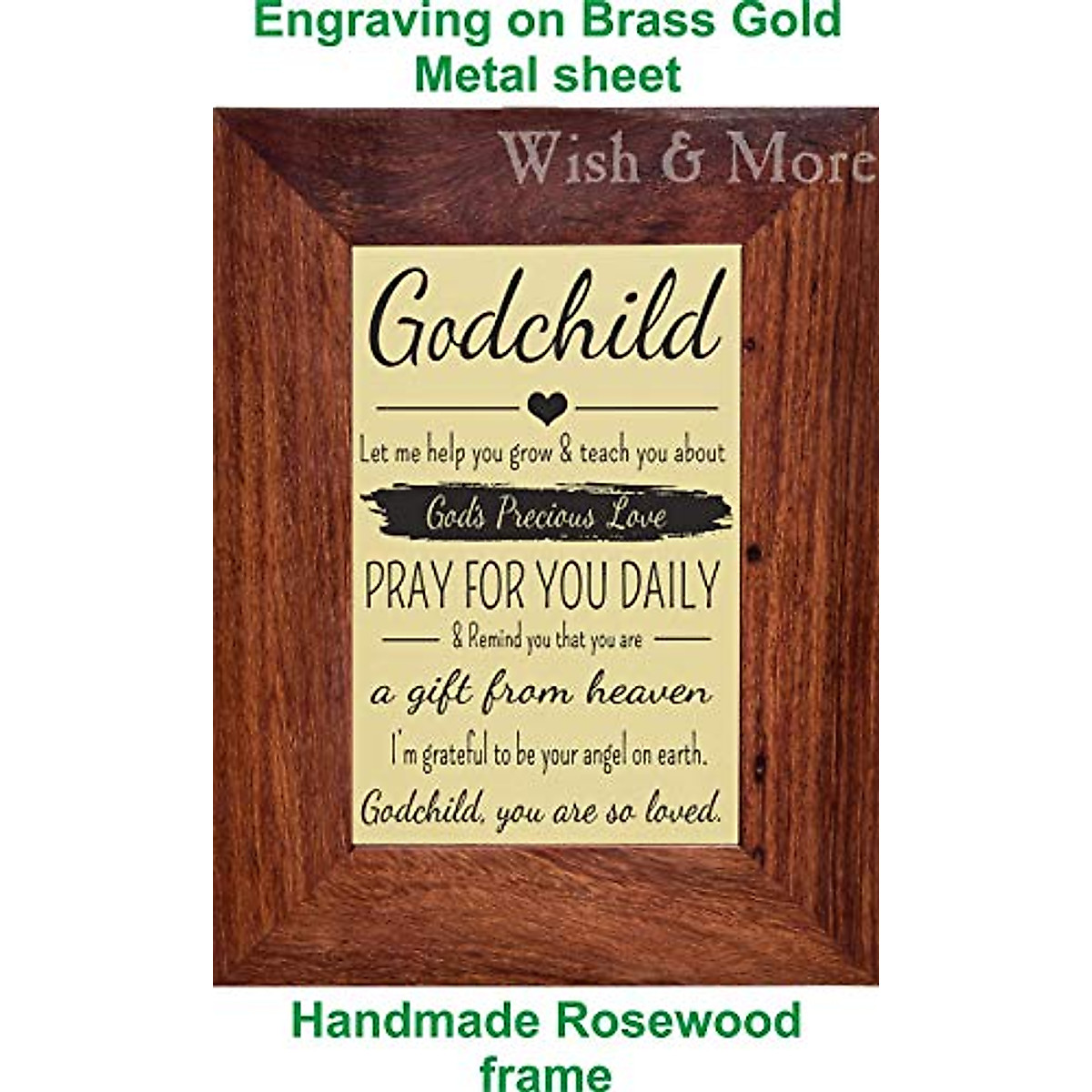 Christening Baptism Gift - Prayer Bible Verse Engraved on Framed Brass Gold Metal Plate, Spiritual Goddaughter Godson Godchild Gift - Christening Keepsake Holy Spirit