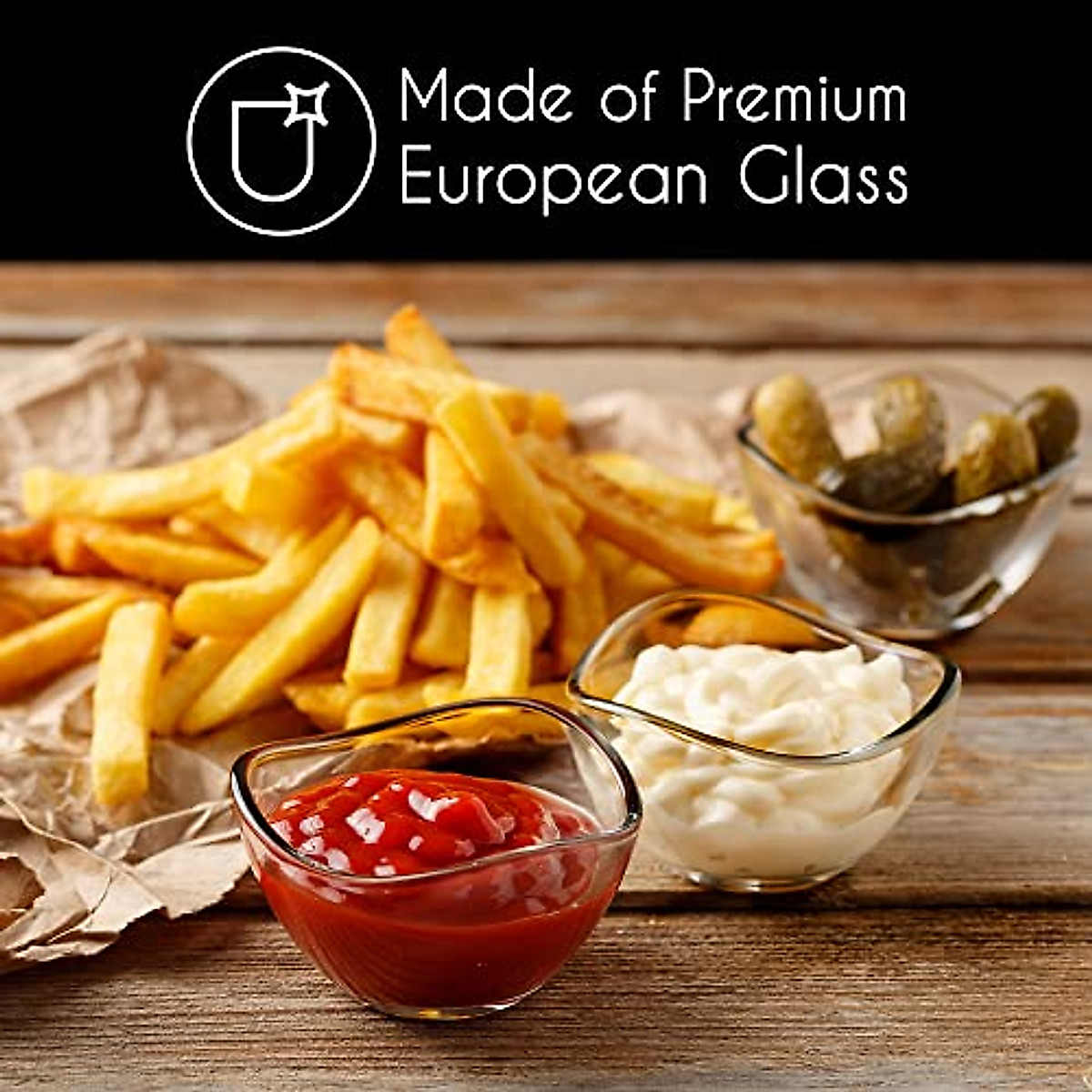 Volarium Mini Glass Bowls for Dipping Sauces, Condiments, Salsa, Mini Parfaits and Fruit Salads, Individual Portions of Appetizers and Portion-Controlled Desserts, Set of 6 (2 1/4 oz)