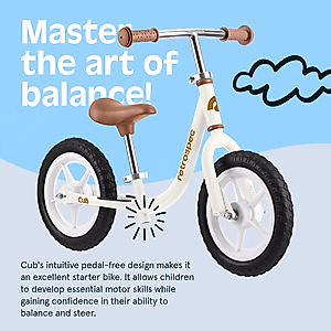 Cub Toddler 12" Balance Bike, 18 Months - 5 Years Old, No Pedal Beginner Kids Bicycle For Girls & Boys, Flat-Free Tires, Adjustable Seat, & Durable Frame