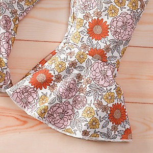 Aimaopao Baby Girl Floral Clothes Set Toddler Girls Long Sleeve Tops and Pants Kids 2Pcs Outfits Clothing (Buttons&Flowers, 4-5T)