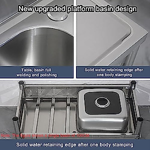 Freestanding Stainless Steel Sink, Commercial Stainless Steel Sink, Small Stainless Steel Sink, Portable Sink, Outdoor Sink Station With Hose For Restaurant, Cafe, Bar, Hotel, Garage