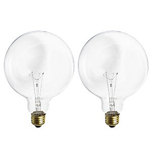 KOR (2 Pack) G40 Incandescent Light Bulb 2700K Soft Light, Decorative Globe Light Bulbs,E26 Medium Base, Perfect use for Decor, Pendant, Bathroom/Vanity Mirror Makeup, Dimmable. Crystal-Clear (25)