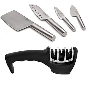 Berghoff Essentials 4Pc Kitchen Knife Set & Sharpener Ergonomically Designed Hollow Handle Slip Resistant Sharp, Well Balanced Diamond Surface