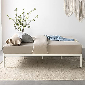 Mellow Rocky Base C 14" Platform Bed Heavy Duty Steel White, w/ Patented Wide Steel Slats (No Box Spring Needed) - King