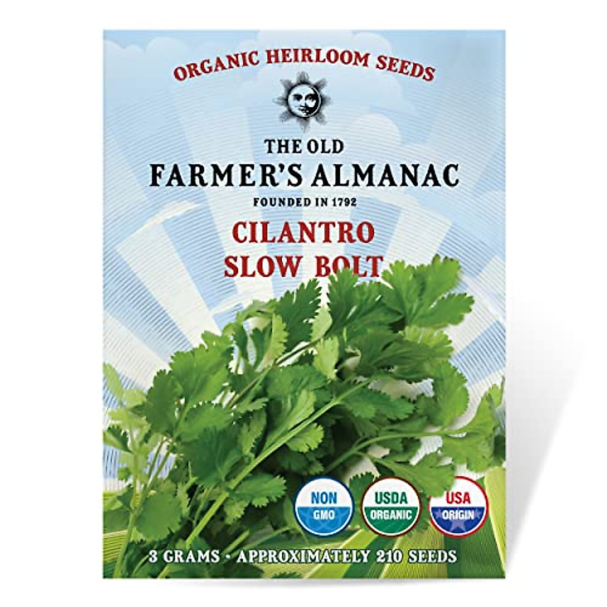 The Old Farmer's Almanac Heirloom Organic Cilantro Seeds (Slow Bolt) - Approx 180 Seeds - Certified Organic, Non-GMO, Open Pollinated, Heirloom, USA Origin