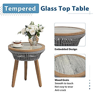 JOIVI Aluminum Outdoor Patio Furniture Set, 3 Pieces Outdoor Bistro Set with Wood Grain Finish, Rope Patio Sofa Set for 2 with Armchair and Side Table, for Deck, Backyard, Porch