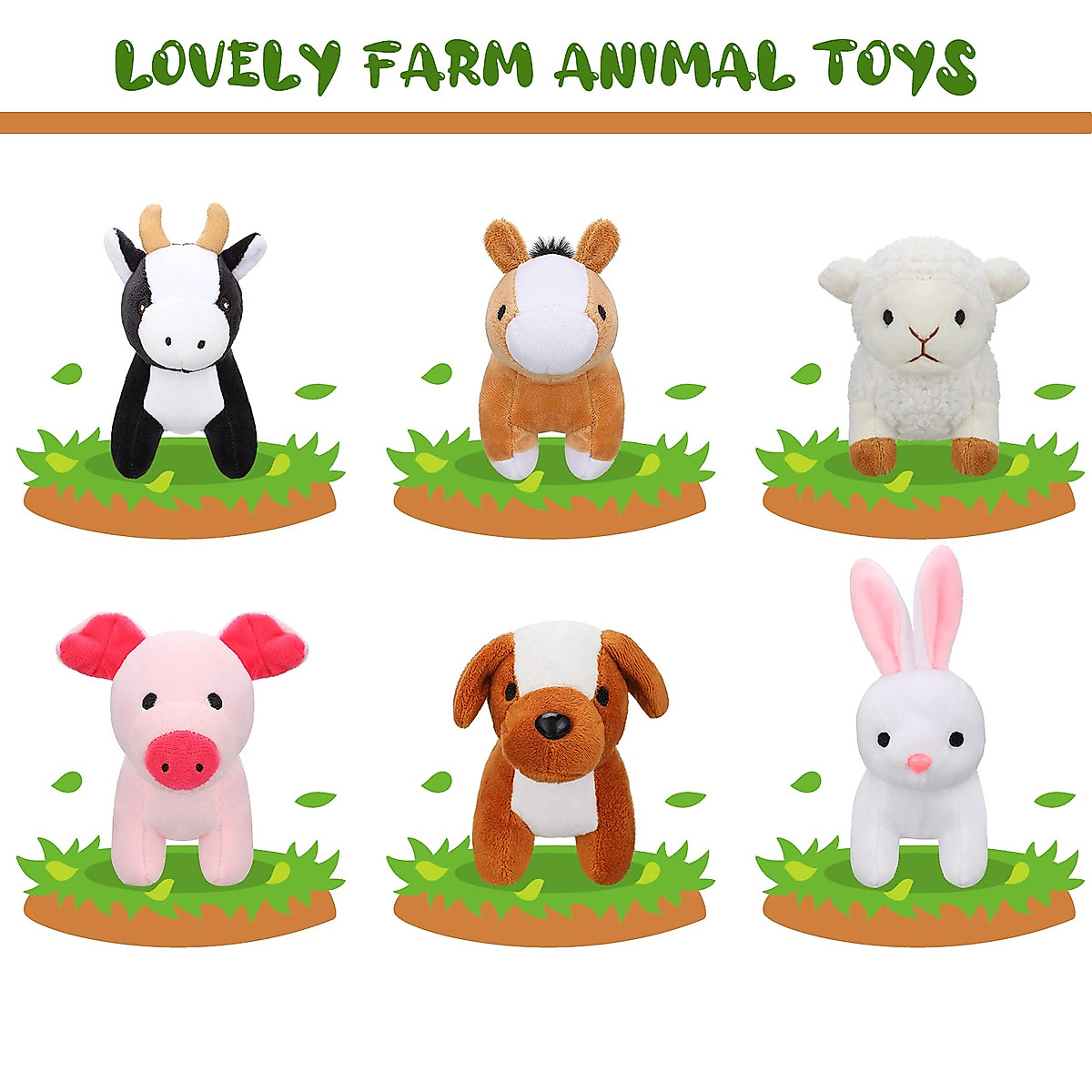 6 Pieces Mini Plush Furry Farm Animal Toys Soft Plush Horse Pig Cattle Rabbit Dog Sheep Doll Stuffed Plush Farm Animals for Christmas Stocking Stuffers Birthday Party Decoration Supplies (Animals)