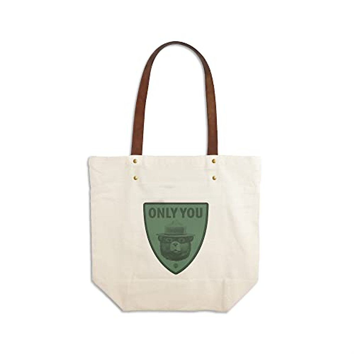 Smokey Bear, Only You, Duotone, Contour (Canvas Deluxe Tote Bag, Faux Leather Handles & Zip Pocket)
