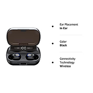 Wireless Earbuds Bluetooth Wireless Ear buds with HD Noise Cancelling Mic, HiFi Stereo Bass Sound Headphones with LED Charging Case, Touch Control Smallest In Ear Earphones for Sport/Work/Travel Black