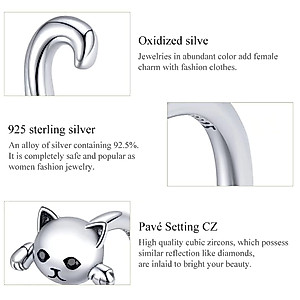 Qings Lovely Cat Adjustable Ring 925 Sterling Cubic Zirconia Animal Ring Silver Simple Cute Pet Kitty Wrap Stackable Statement Wedding Engagement Finger Rings Fashion Jewelry Gifts for Women