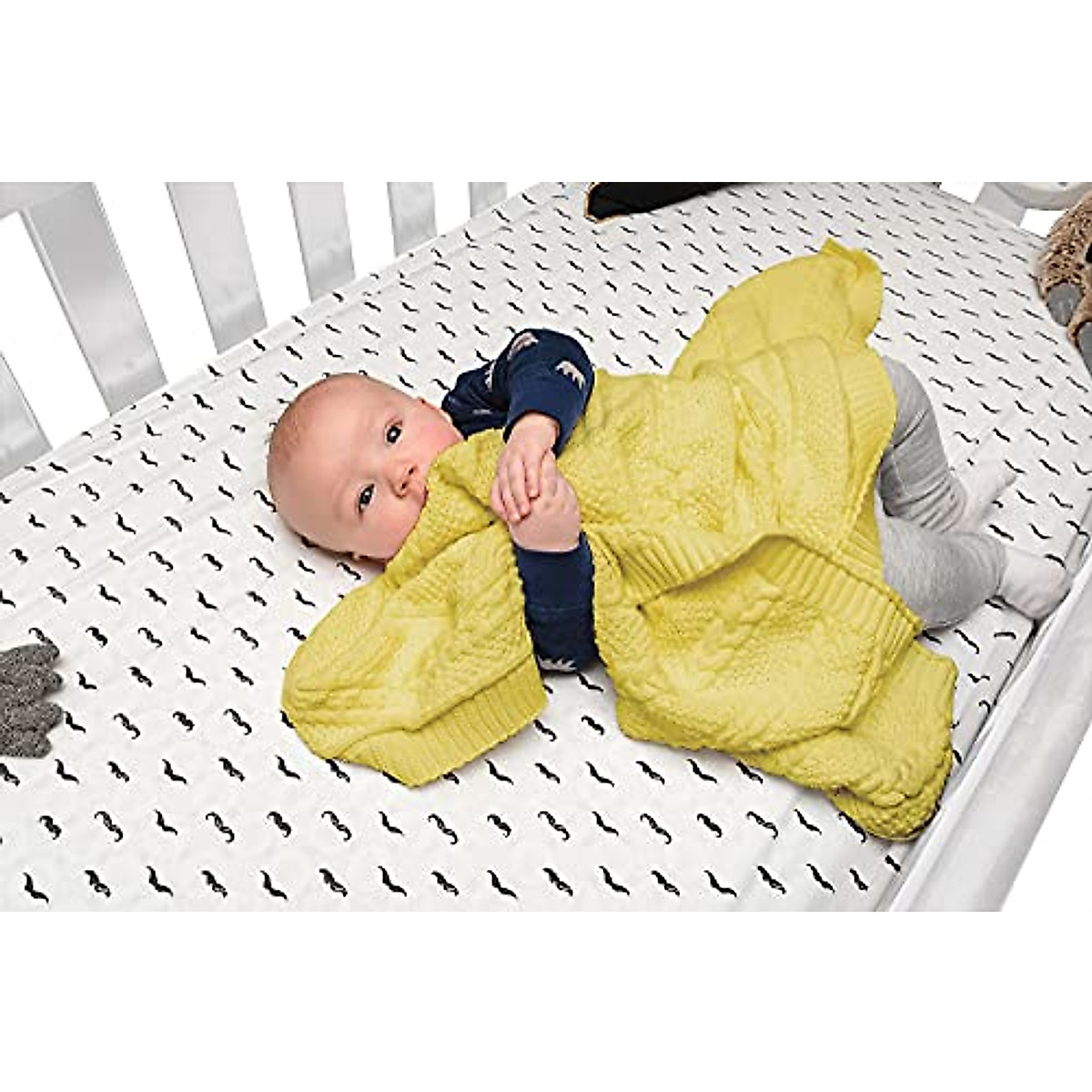 Cute New York Premium 100% Cotton Cable Knit Toddler Blankets Receiving Blanket, Baby Nursery & Stroller Blanket for Boys and Girls 30"x40" (Yellow)