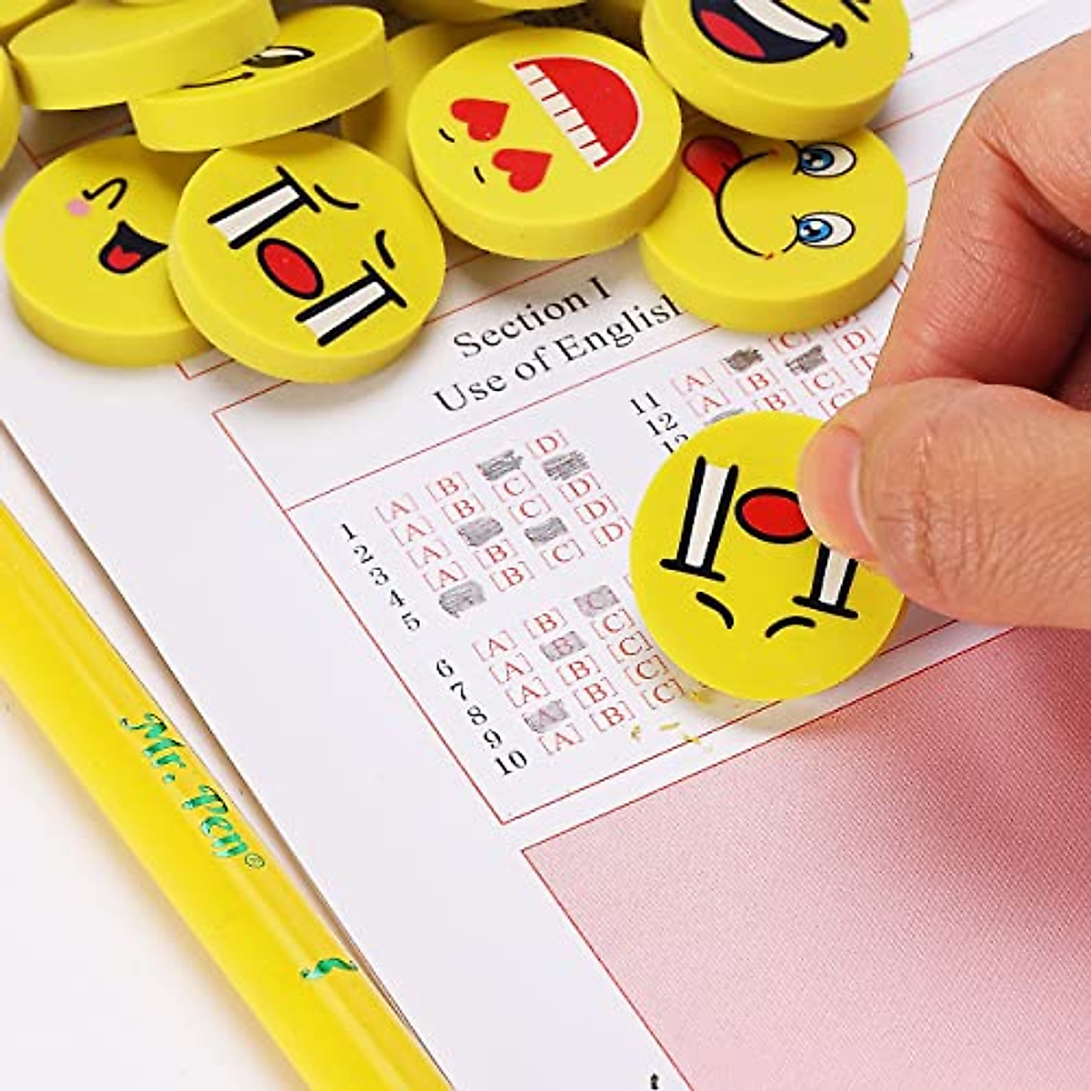 Mr. Pen- Erasers, Pack of 64, Smiley Eraser, Pencil Erasers, Erasers for Kids, School Supplies, Mini Eraser Pencil for Students, Fun Eraser, Cute Erasers, Eraser for School, Prizes for Kids Classroom