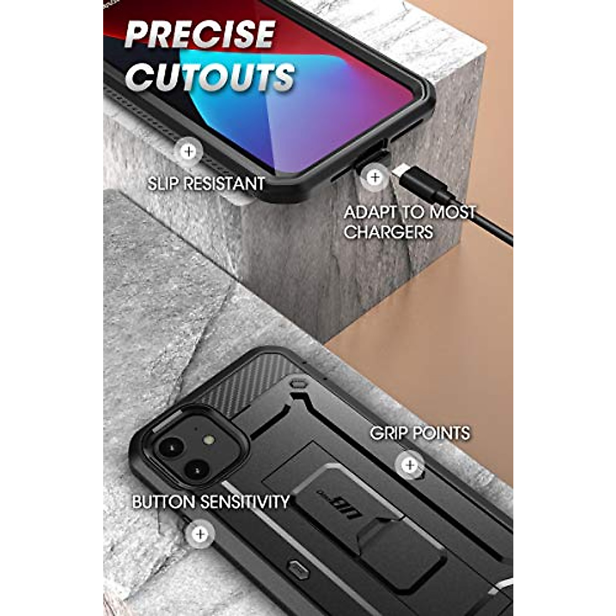 SupCase Unicorn Beetle Pro Series Case for iPhone 12 /12 Pro (2020 Release) 6.1 Inch, Built-in Screen Protector Full-Body Rugged Holster Case (Black)