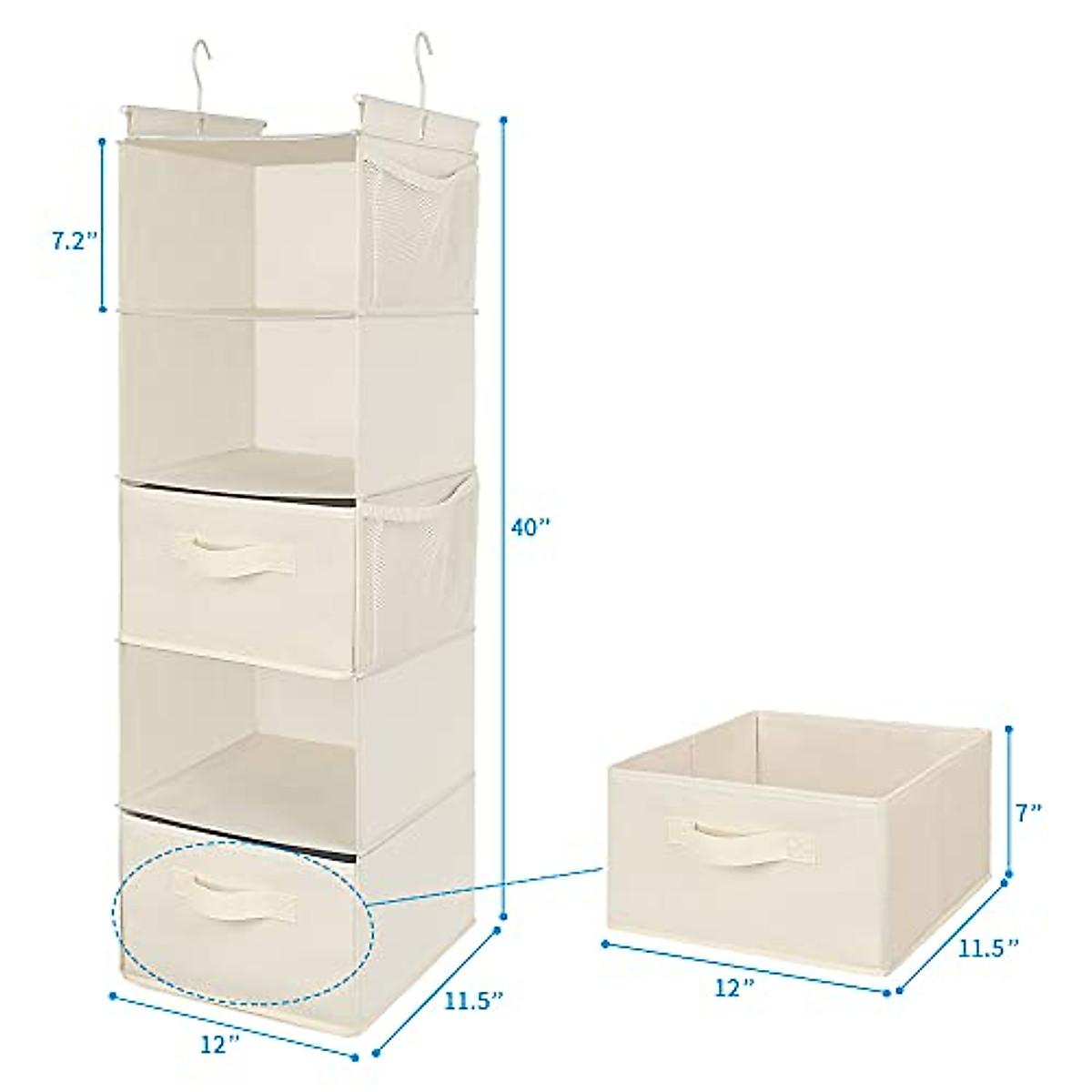 MAX Houser 6 Tier Shelf Hanging Closet Organizer and 5 Tier Shelf Hanging Closet Organizer, Closet Hanging Shelf with 2 Sturdy Hooks for Storage, Foldable,Beige and Beige-D2