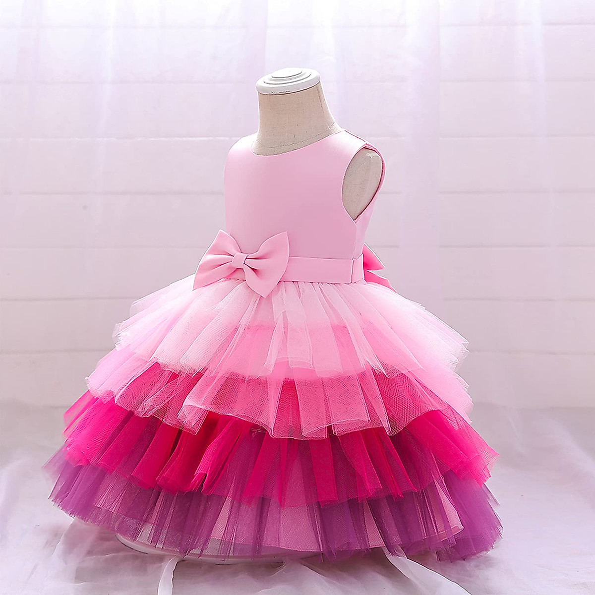 Flower Baby Girl Lace Dress Toddler Tulle Sleeveless Bow Princess Party Wedding Pageant Bridesmaid (Pink.4-5 T)