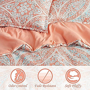 Hyde Lane Full/Queen Coral Bedding Sets - Classic Damask Medallion Bedding Set for Women | Beautiful Summer Comforter - 90x90-3 Piece : 1 Comforter + 2 Shams