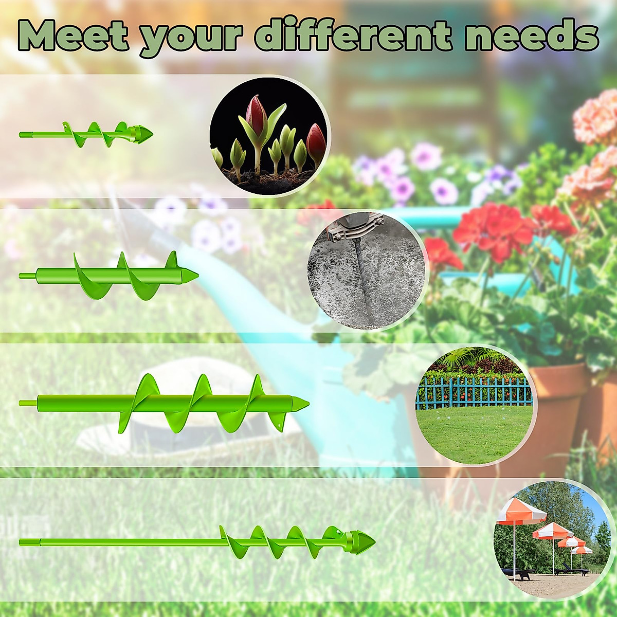 4 PCS Auger Drill Bit for Planting-1.6x9",1.6x16.5",3x12",3.54x15.7"Spiral Drill Auger-Garden Spiral Hole Drill for 3/8" Hex Drive Drill-Bulb Flowers Planter Tool,Garden Auger for Bedding Plants