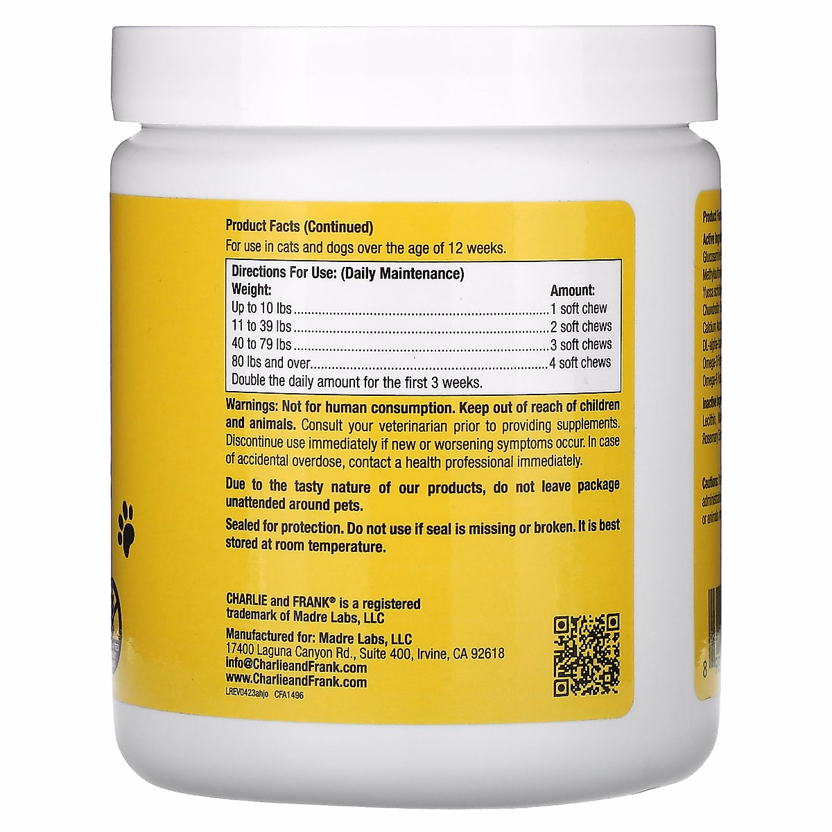 Charlie and Frank Pet Advanced Hip & Joint Plus Omegas, for Cats & Dogs, 120 Soft Chews, 10.1 oz (288 g)