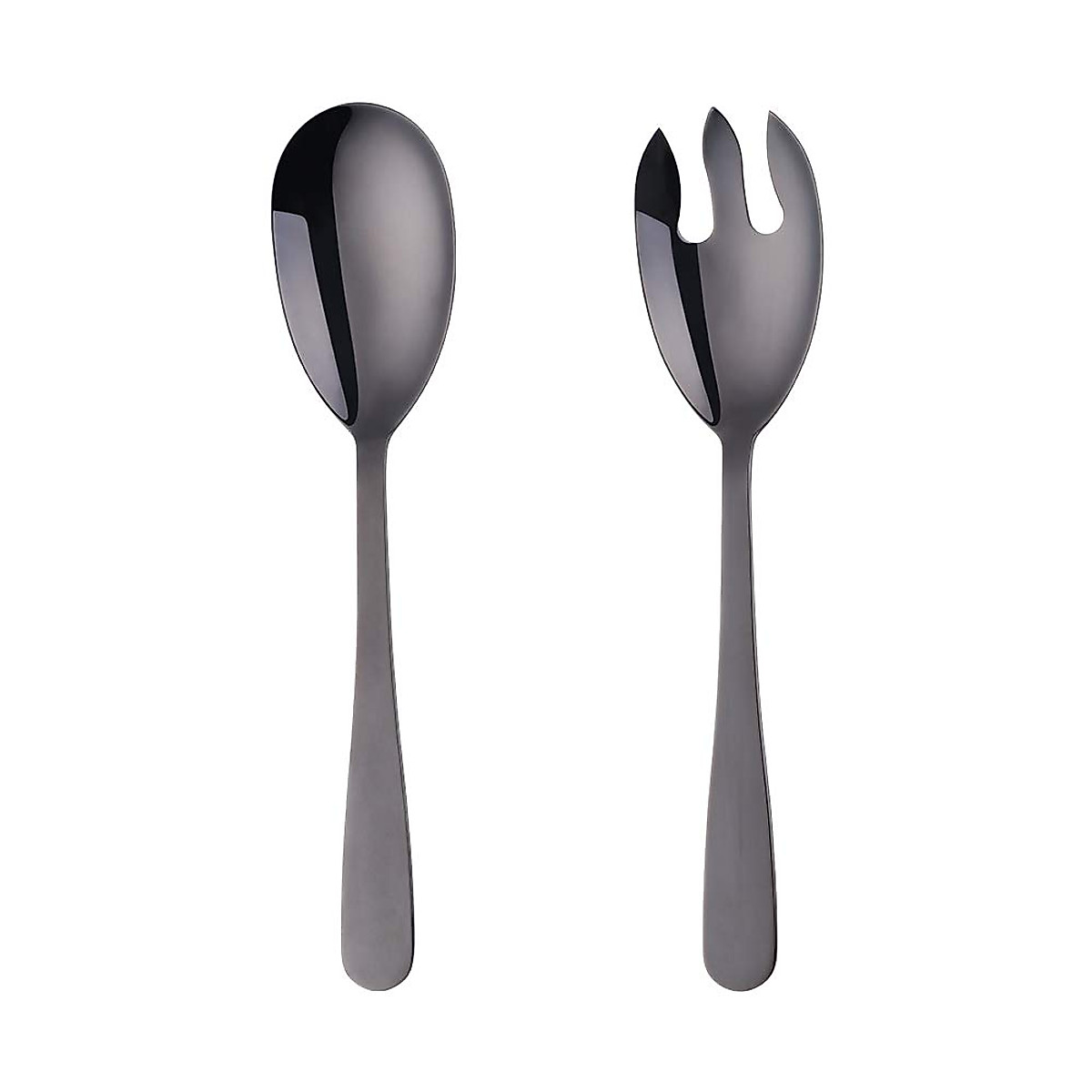 Mingcheng 12 Inches Stainless Steel Salad Server Sets with Salad Spoon and Fork, Cooking Utensils for Kitchen, Simple and Classic Dishwasher Safe(Black)